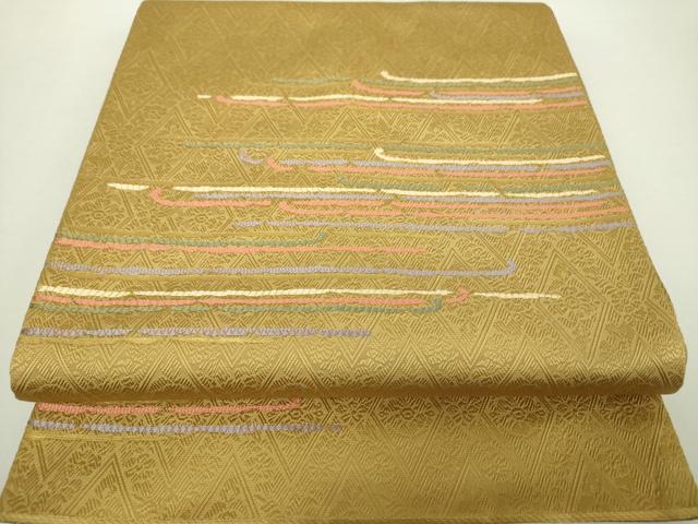 平和屋着物●六通柄袋帯　唐織　草木染　花菱文　横縞　正絹　逸品　DAAY1304ps
