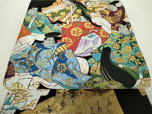 平和屋着物●西陣の老舗 1782年創業 山下織物 六通柄袋帯 唐織 三十六歌仙 黒地 金糸 上代38万 証紙付き 正絹 逸品 未使用 DAAY1308ps