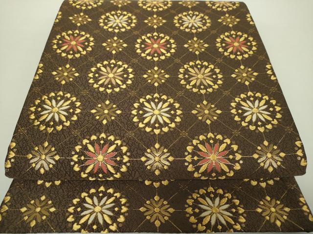 平和屋着物●六通柄袋帯　唐織　花丸格子　金糸　正絹　逸品　未使用　DAAY1313ps