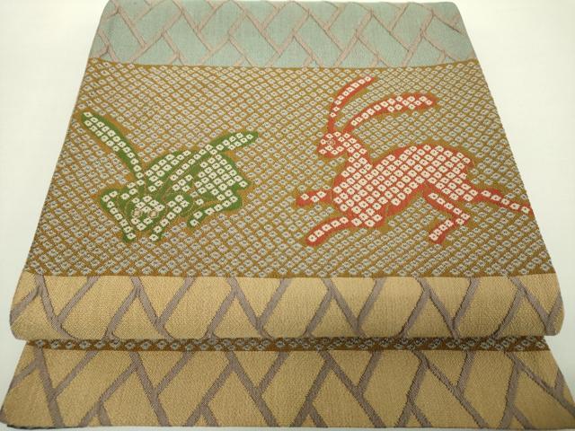 平和屋着物●六通柄袋帯　立波に兎　正絹　逸品　DAAY1314ps