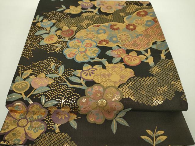 平和屋着物●六通柄袋帯　雲取り吉祥花文　金糸　正絹　逸品　DAAY1320ps