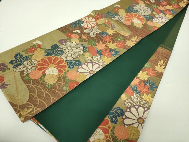 平和屋着物●ファッションデザイナー 花井幸子　六通柄袋帯　菊楓文　金糸　やまと誂製　正絹　逸品　DAAY1332ps 平和屋着物○ファッションデザイナー 花井幸子 六通柄袋帯 菊楓文 金糸