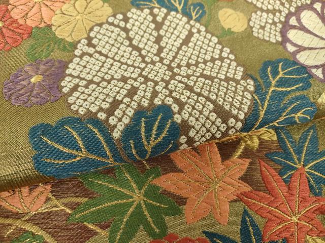 平和屋着物○ファッションデザイナー 花井幸子 六通柄袋帯 菊楓文 金糸