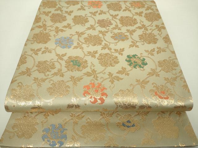 平和屋着物●六通柄袋帯　牡丹唐草　金糸　正絹　逸品　DAAY1337ps