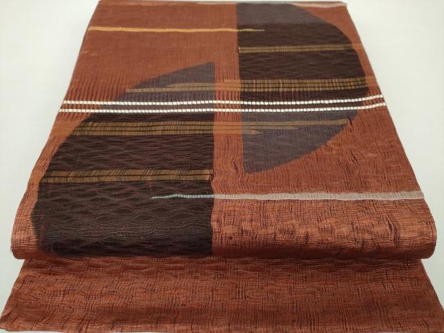 平和屋着物▽太鼓柄袋帯　スリーシーズン帯　春　夏　秋　櫛織り　半円　正絹　逸品　DAAY1348ps