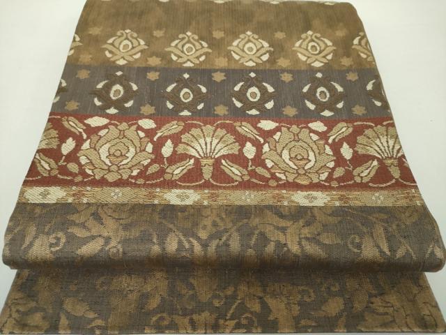 平和屋着物●六通柄袋帯　紬地　唐織　更紗花文　金糸　正絹　逸品　DAAY1351ps