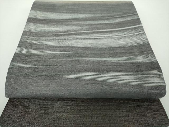 平和屋着物●太鼓柄袋帯　紬地　段霞文　銀通し地　正絹　逸品　DAAY1356ps