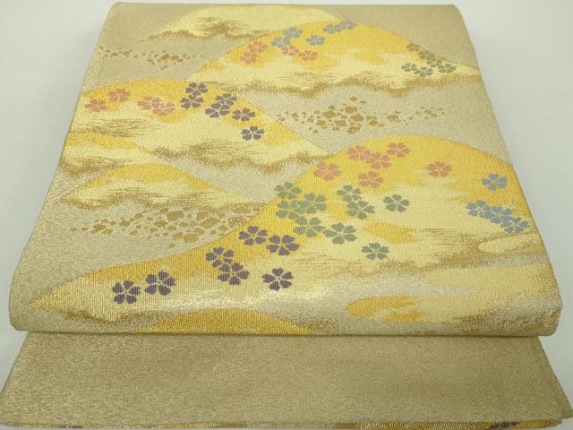 平和屋着物●綴れ　太鼓柄袋帯　遠山花文　金糸　正絹　逸品　DAAY1362ps
