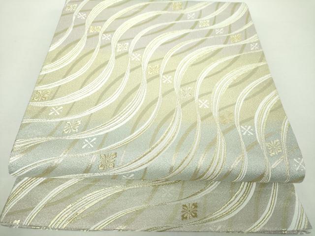 平和屋着物●六通柄袋帯　唐織　よろけ縞花文　金糸　正絹　逸品　DAAY1363ps