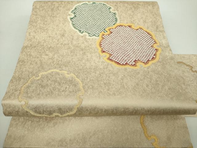 平和屋着物●九寸名古屋帯　作家物　鹿の子雪輪重ね　金糸　引箔　正絹　逸品　未使用　DAAY1372ps