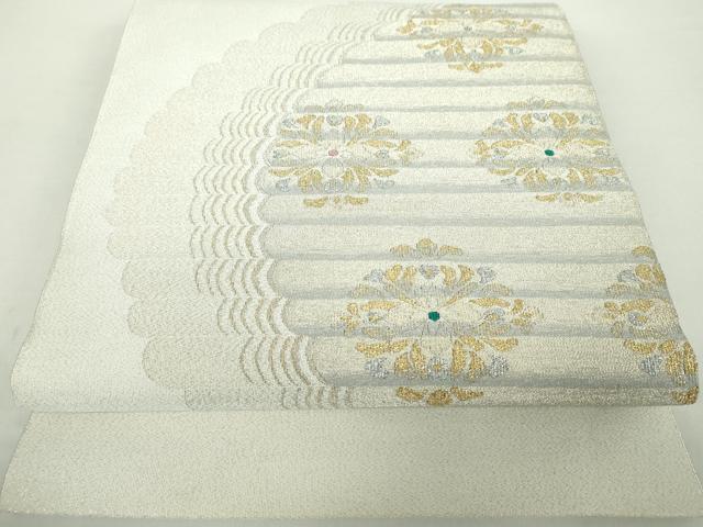 平和屋着物●八寸名古屋帯　花菱文　金銀糸　正絹　逸品　DAAY1384ps