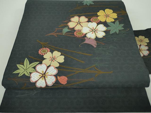 平和屋着物●九寸名古屋帯　唐織　作家物　吹き寄せ花文　金糸　正絹　逸品　DAAY1387ps
