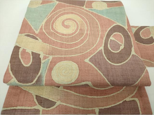 平和屋着物●九寸名古屋帯　紬地　渦巻　正絹　逸品　DAAY1390ps