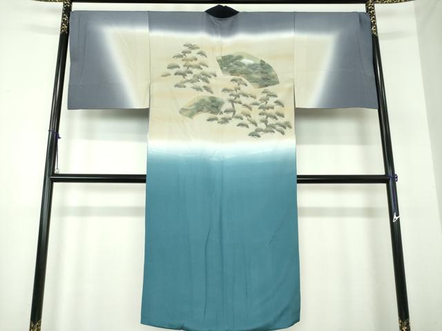 平和屋着物●男性　長襦袢　袷　富士山　地紙松文　暈し染め　金彩　正絹　逸品　DAAY1417ps