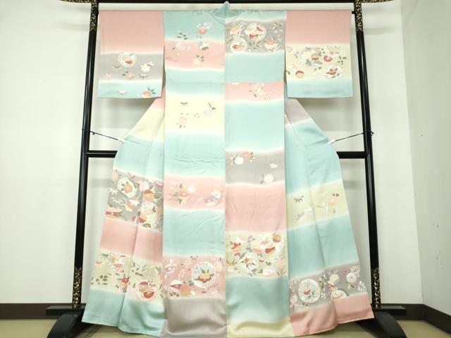 平和屋着物●訪問着　作家物　横段吉祥花丸文　暈し染め　金彩　正絹　逸品　DAAY1420ps