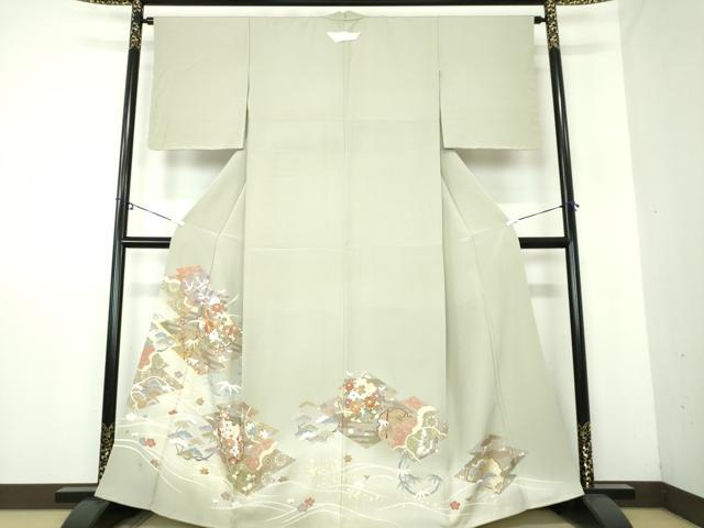 平和屋着物●豪華色留袖　駒刺繍　松皮菱雪輪飛鶴花文　暈し染め　金彩　正絹　逸品　未使用　DAAY1443ps