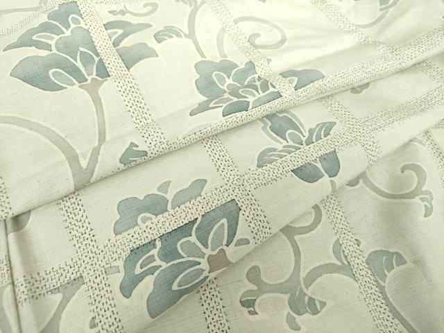 平和屋着物●上質な小紋　紬地　格子更紗花文　正絹　逸品　DAAY1465ps