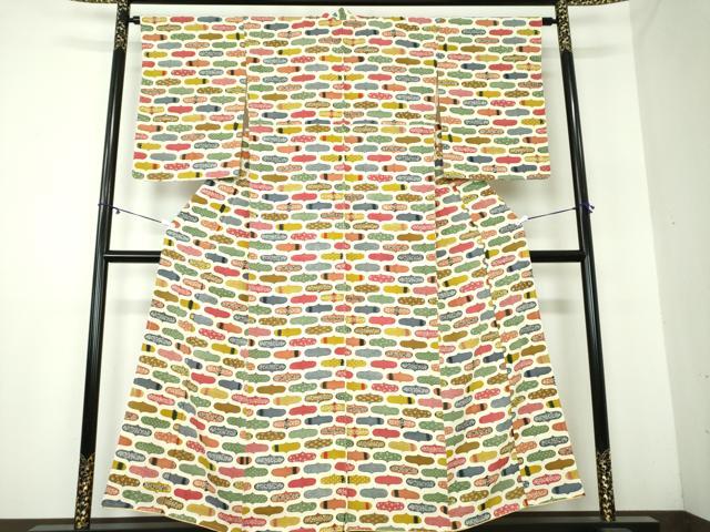 平和屋着物●訪問着　型染　抽象花文　正絹　逸品　DAAY1488ps