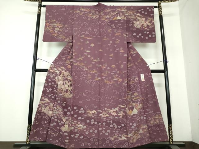 平和屋着物●十七代京屋林蔵　訪問着　総刺繍　雲取り網干花文　金糸　正絹　逸品　DAAY1499ps