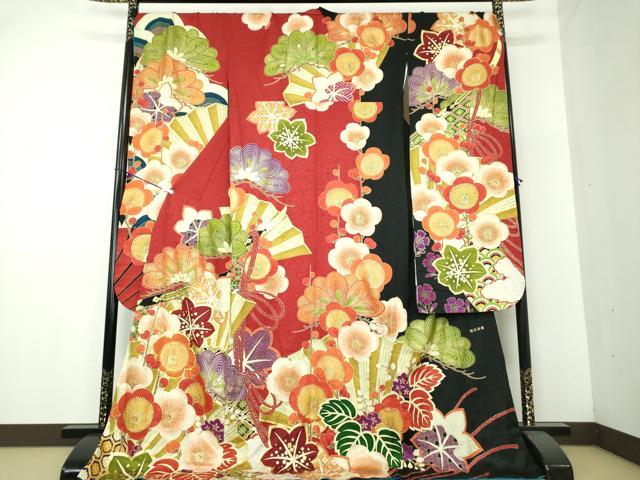 平和屋着物●豪華振袖　池田美優　駒刺繍　舞扇吉祥花文　金彩　正絹　逸品　DAAY1502ps