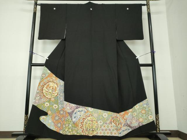 平和屋着物●豪華黒留袖　駒刺繍　正倉院鳳凰更紗花文　金彩　正絹　逸品　DAAY1513ps