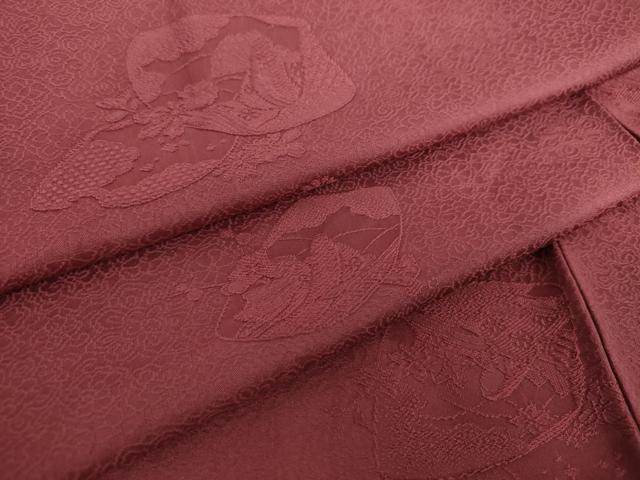 平和屋着物●上質な色無地　貝合わせ花地紋　濃浅蘇芳色　正絹　逸品　DAAY1528ps