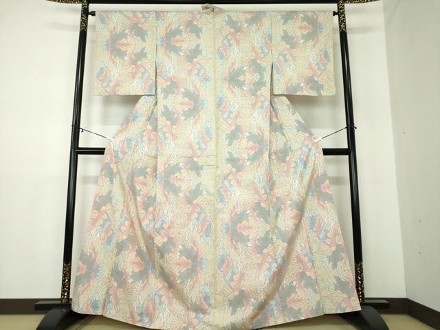 平和屋着物●本場大島紬　白大島　7マルキ　草花文　正絹　逸品　DAAY1530ps