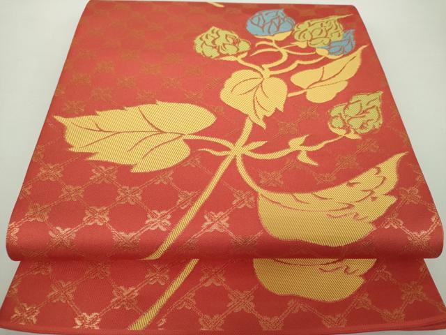 平和屋着物●桝屋高尾　六通柄　本袋帯　枝花文　金糸　正絹　逸品　DAAY1554ps