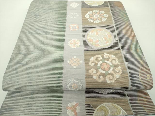 平和屋着物●六通柄袋帯　唐織　慶　立波花丸間道　金銀糸　正絹　逸品　DAAY1556ps