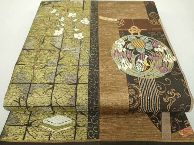 平和屋着物●両面　六通柄　本袋帯　唐織　転生　吉祥花文　金糸　正絹　逸品　DAAY1561ps
