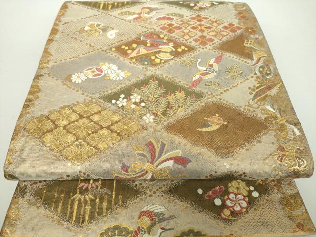 平和屋着物●両面　六通柄袋帯　唐織　宝尽くし飛鶴花菱文　金糸　正絹　逸品　DAAY1574ps