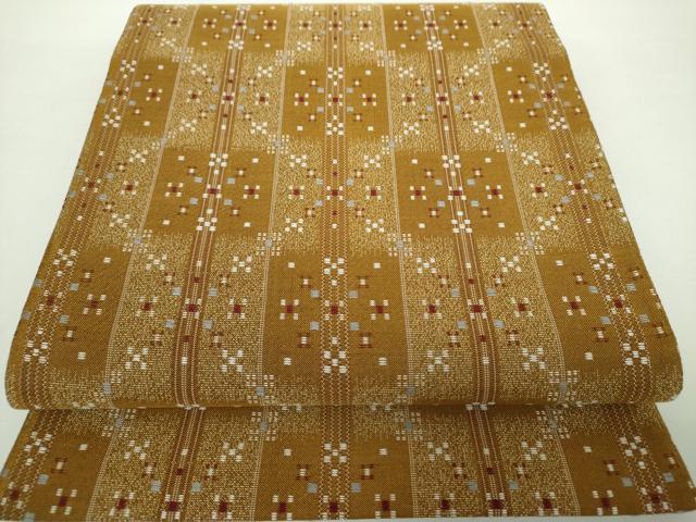 平和屋着物●六通柄袋帯　花織　市松間道　正絹　逸品　未使用　DAAY1592ps