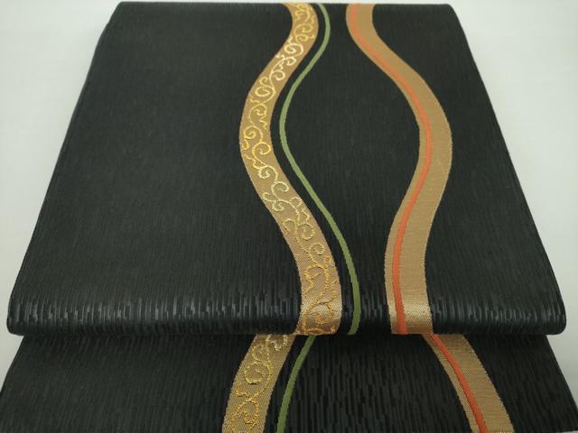 平和屋着物●田中工芸織物　祥園謹製　六通柄袋帯　唐織　立涌唐草文　黒地　金糸　正絹　逸品　DAAY1597ps