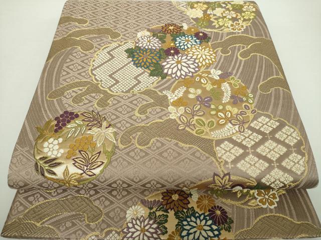 平和屋着物●六通柄袋帯　唐織　立波雪輪花文　金糸　正絹　逸品　DAAY1604ps