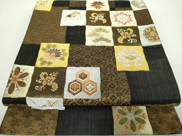 平和屋着物●六通柄袋帯　三寳　切嵌　市松正倉院花文　金銀糸　正絹　逸品　DAAY1605ps