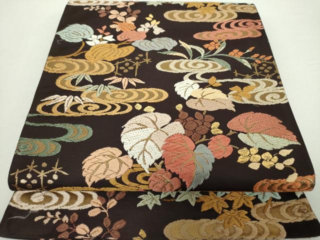 平和屋着物●六通柄袋帯　唐織　流水花文　金糸　正絹　逸品　DAAY1610ps