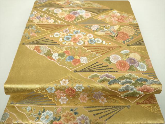 平和屋着物●西陣　長嶋成織物　ながしま帯　六通柄袋帯　唐織　延寿桧扇散　本金箔　瀞金錦　正絹　逸品　DAAY1615ps