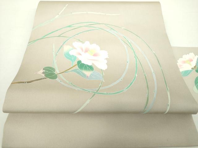 平和屋着物●塩瀬　九寸名古屋帯　友禅　作家物　枝花文　正絹　逸品　DAAY1626ps