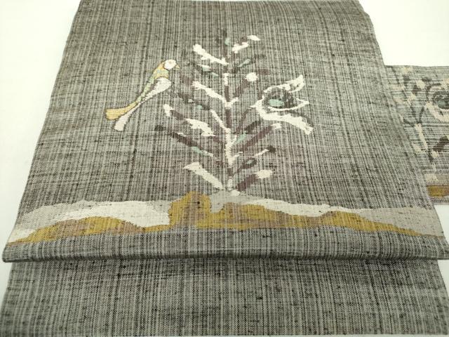 平和屋着物●九寸名古屋帯　紬地　花鳥文　金糸　正絹　逸品　DAAY1640ps