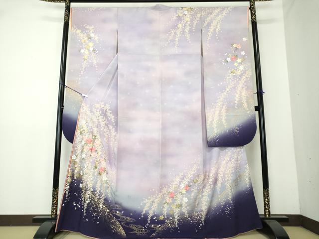 平和屋着物●豪華振袖　駒刺繍　十二単風　流水桜　暈し染め　金銀彩　やまと誂製　正絹　逸品　DAAY1675ps
