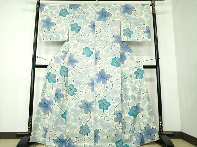 平和屋着物●上質な小紋　背抜き仕立て　作家物　手描き　草花文　暈し染め　正絹　逸品　DAAY1677ps