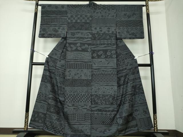 平和屋着物●上質な小紋　紬地　百柄　横段吉祥花文　さが美扱い　正絹　逸品　DAAY1695ps