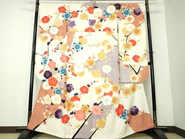 平和屋着物●豪華振袖　駒刺繍　流水枝梅　金彩　正絹　逸品　DAAY1730ps