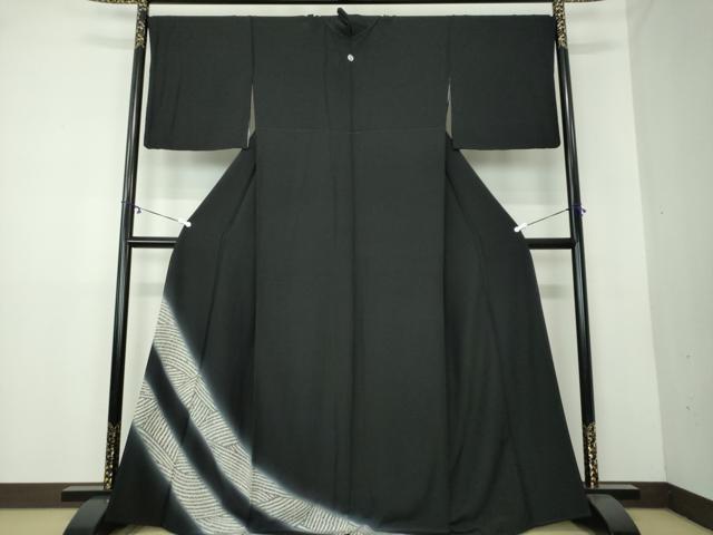 平和屋着物●訪問着　刺繍　変わり間道　黒地　暈し染め　正絹　逸品　DAAY1731ps