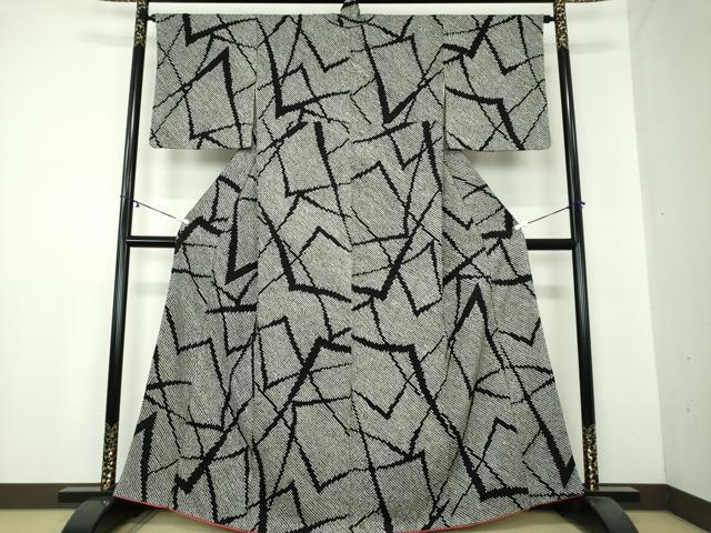 平和屋着物●上質な小紋　総絞り　切嵌文様　黒地　正絹　逸品　DAAY1789ps