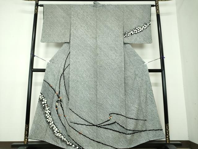 平和屋着物●訪問着　絞り　刺繍　霞花文　黒地　金糸　鈴乃屋扱い　正絹　逸品　DAAY1790ps