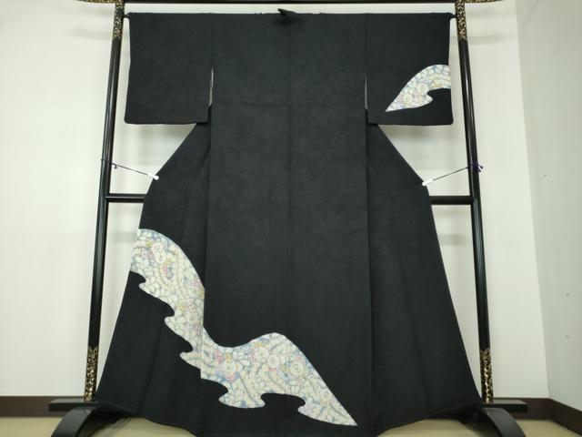 平和屋着物●訪問着　絞り　辻が花　黒地　正絹　逸品　DAAY1806ps