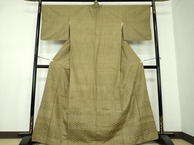 平和屋着物●訪問着　紬地　めがね織　横段文　正絹　逸品　DAAY1816ps