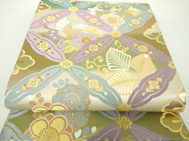 平和屋着物●六通柄袋帯　瑞錦　七宝舞蝶鳳凰花文　金糸　正絹　逸品　DAAY1845ps