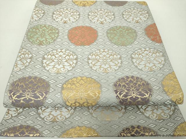 平和屋着物●六通柄袋帯　唐織　花丸文　金糸　正絹　逸品　DAAY1855ps